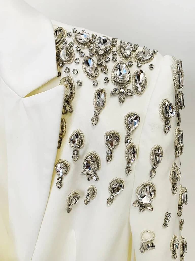 MESSA Beaded Cady Mini Blazer Dress in White - ZCRAVE™ OFFICIAL WEBSITE