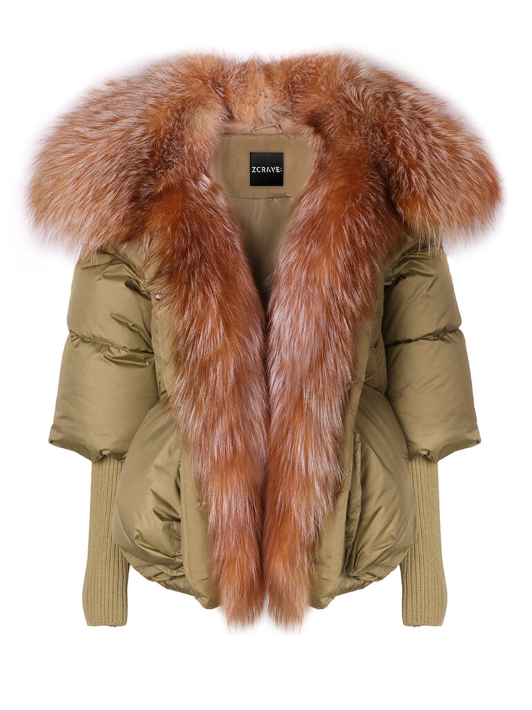 Fur Trim Puffer Jacket in Khaki & Brown - ZCRAVE™ OFFICIAL WEBSITE